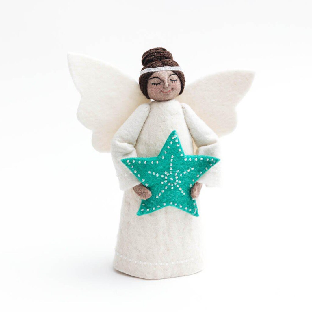 Jade Star Angel Tree Topper - Brown, Hand Felted Christmas Tree ...