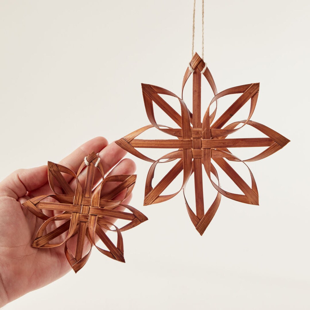 Bamboo Stars Brown Ornament Set Handwoven Christmas Tree - Etsy
