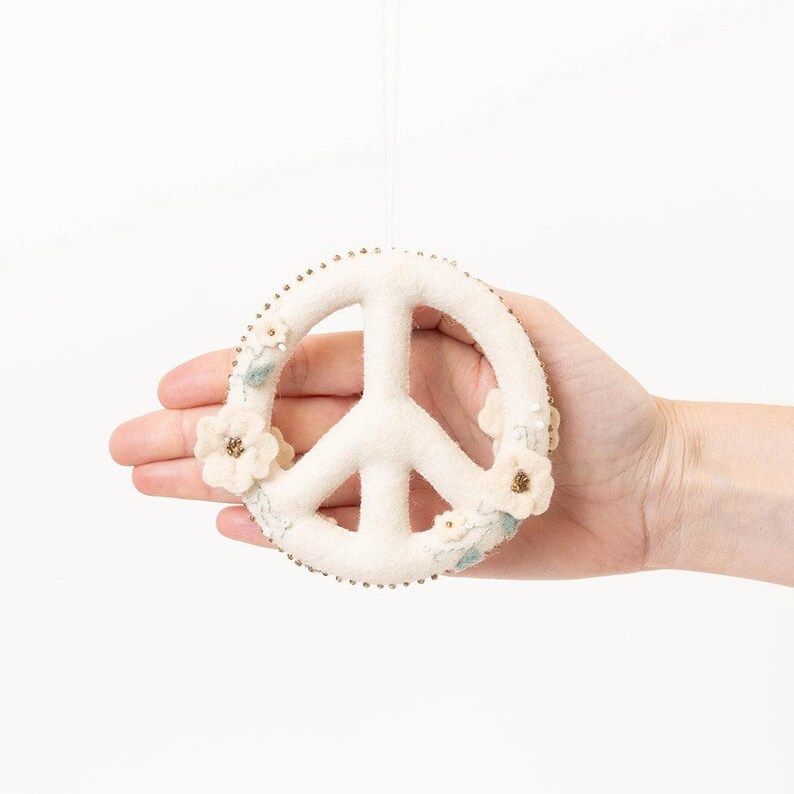 Peace Sign Ornament, Hand Felted Harmony Symbol, Handmade Joyful Decor ...