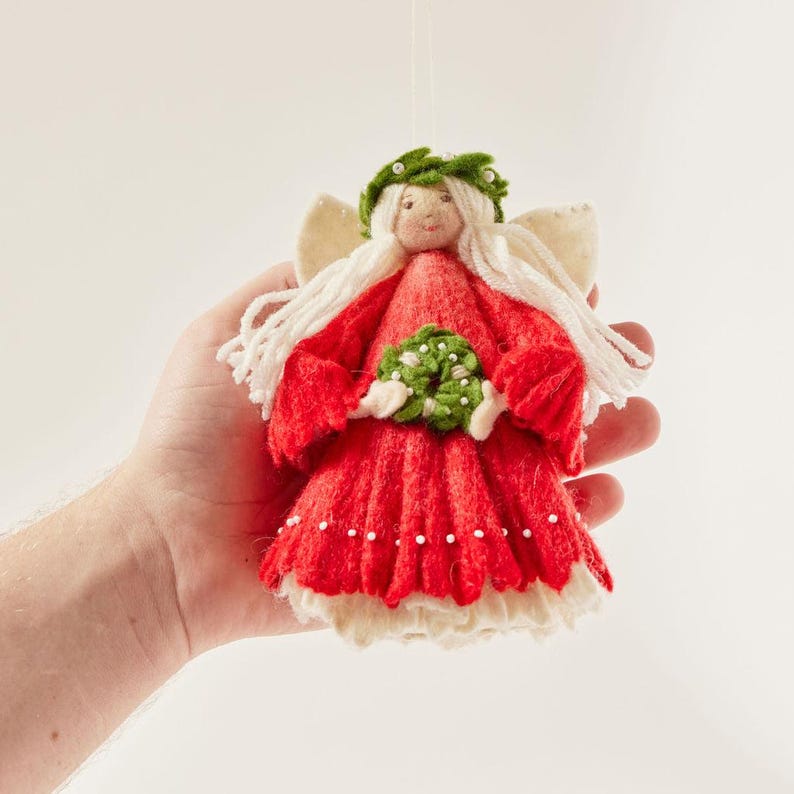 Small Christmas Spirit Tree Topper, Hand Felted Red Angel Tree ...