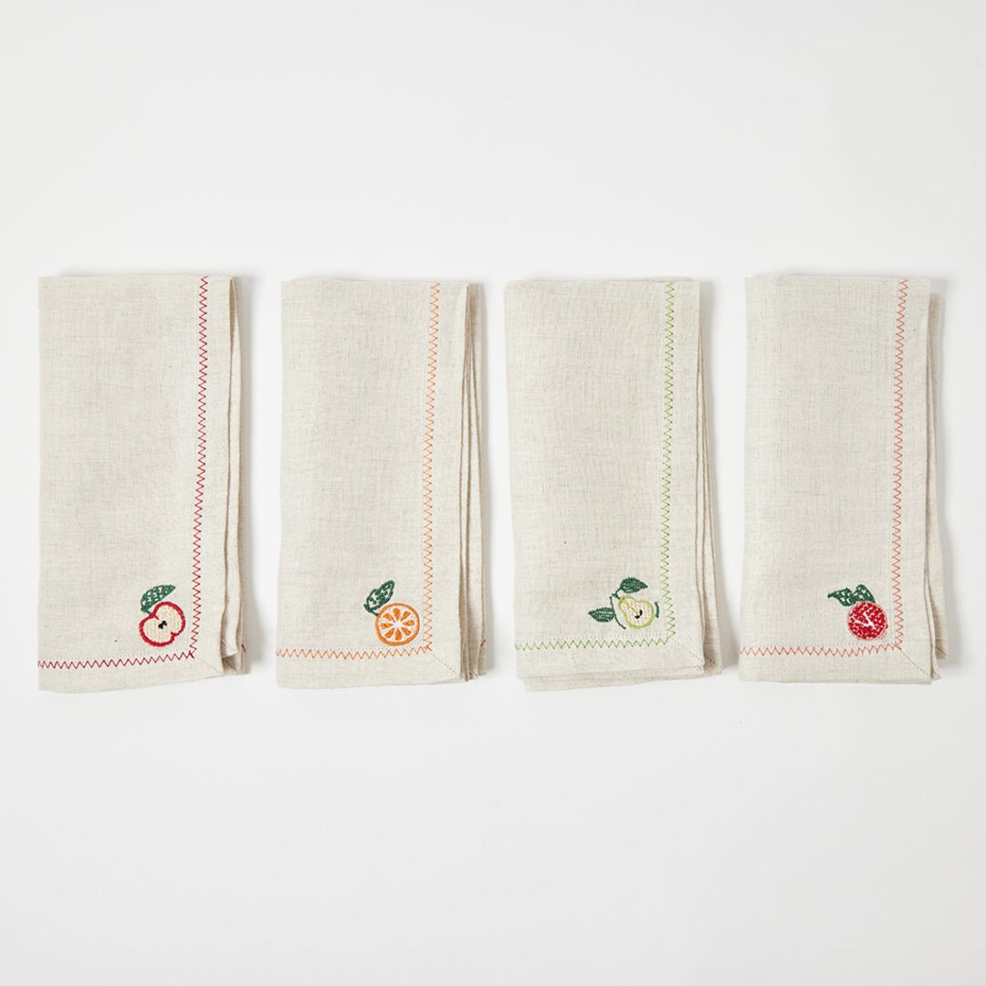 Fall Linen Napkin Set, Hand Embroidered Cotton Blend Dinner Napkins ...