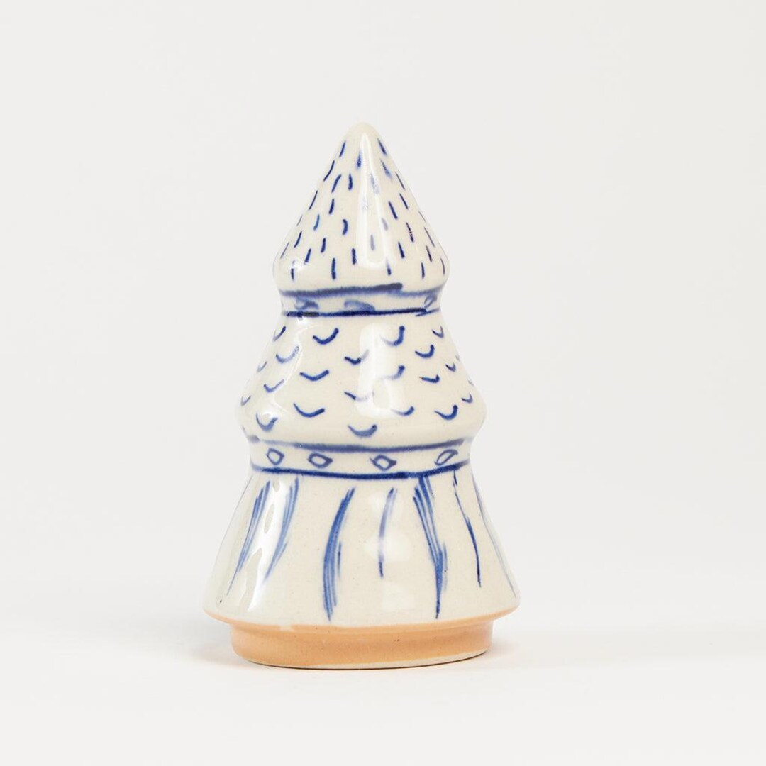 Blue Painted Ceramic Christmas Tree, Handcrafted Stoneware Decor ...