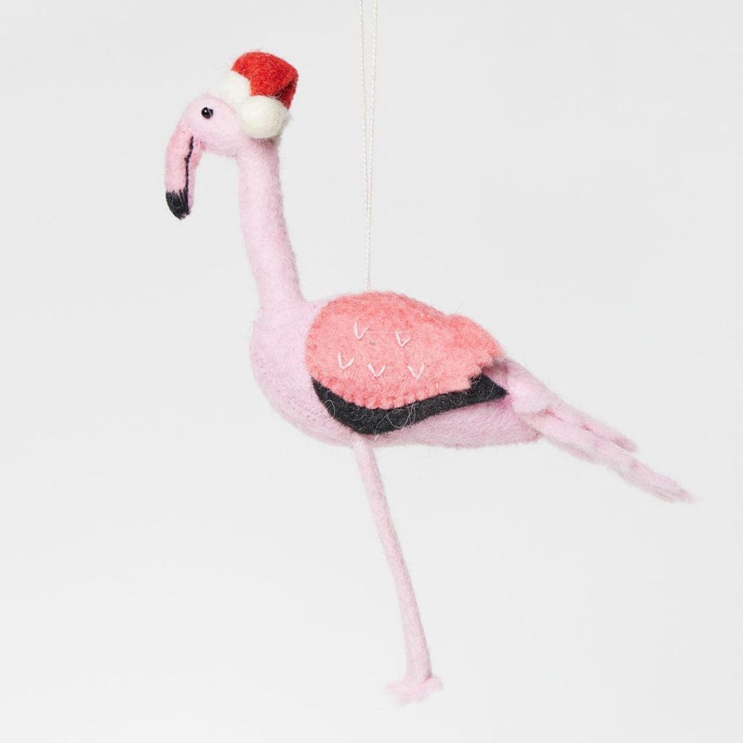 Santa Flamingo Ornament, Hand Felted Pink Festive Bird Charm, Handmade ...