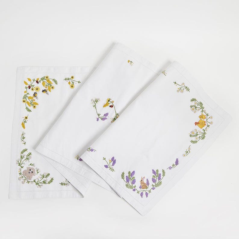 Spring Embroidery Table Runner, Hand Embroidered Cloth Table Mat, Hand ...