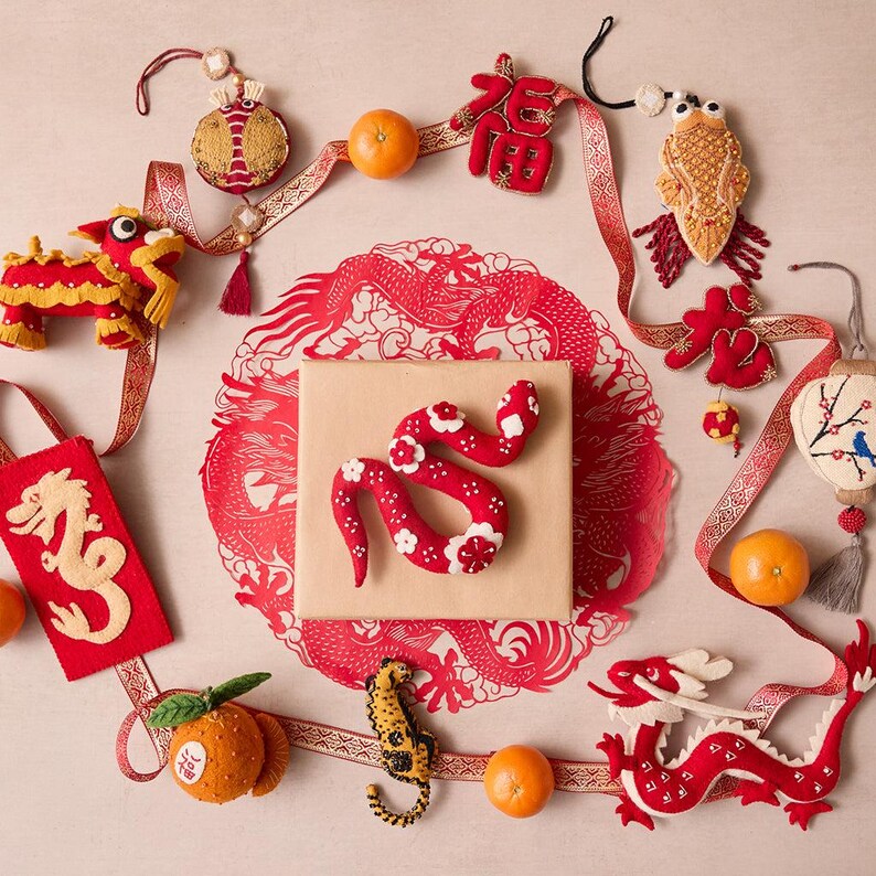Chinese Red Dragon Ornament, Hand Felted Lunar New Year Charm, Handmade ...