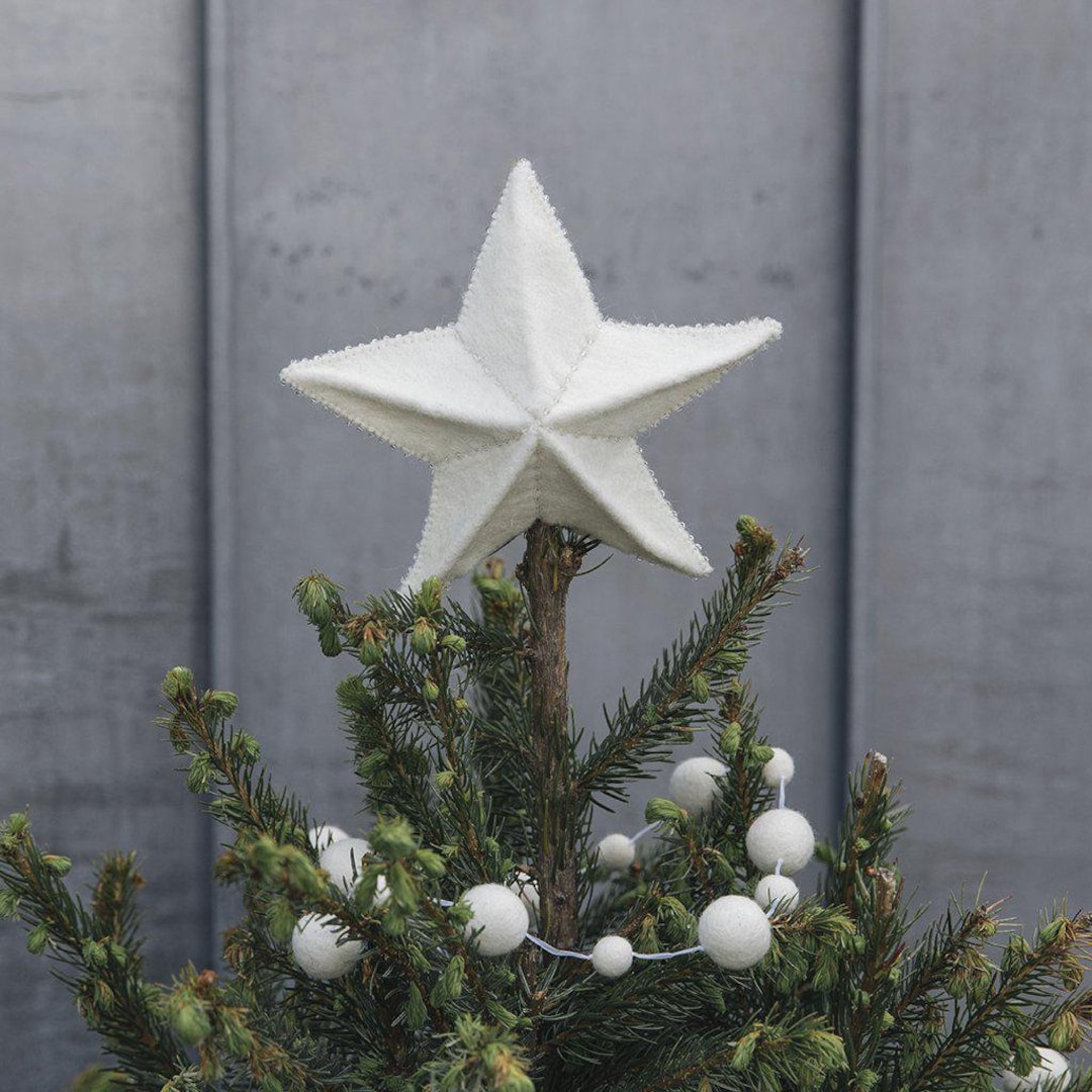 Small White Star Topper, Hand Felted Christmas Tree Adornment, Handmade ...