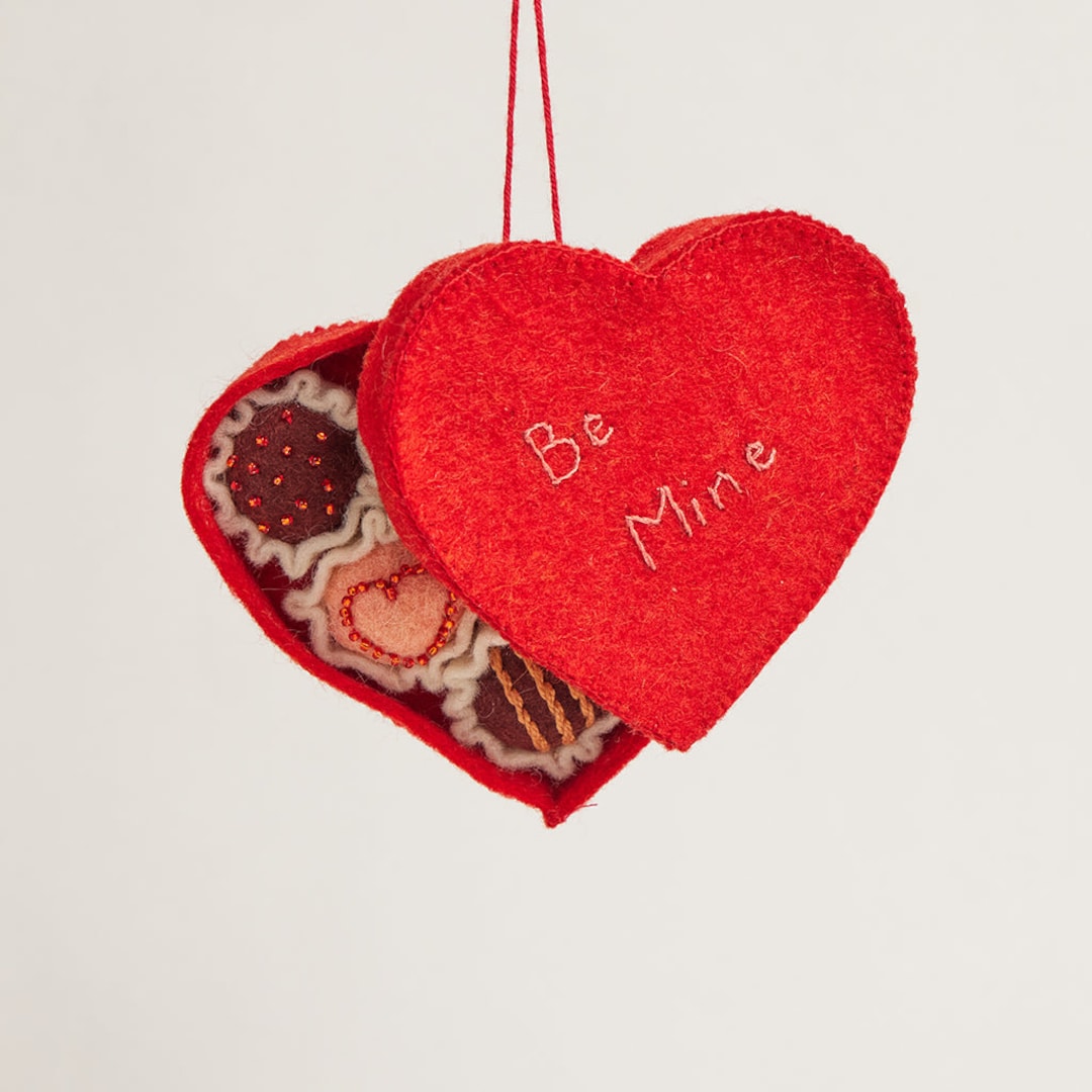 Be Mine Chocolate Truffles Heart Box Ornament, Hand Felted Sweet ...