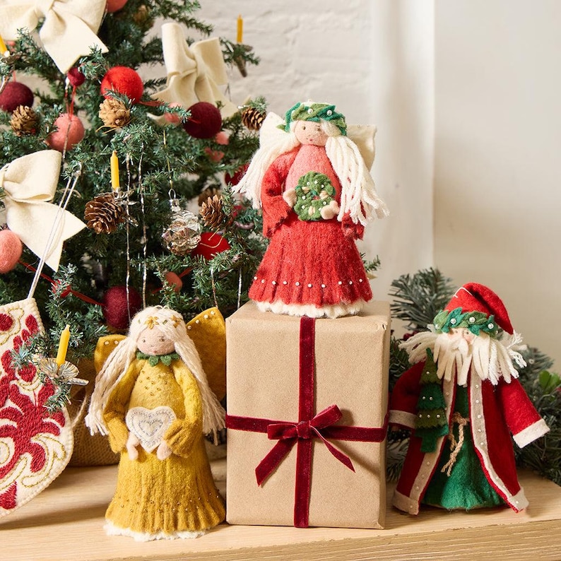 Small Christmas Spirit Tree Topper, Hand Felted Red Angel Tree ...