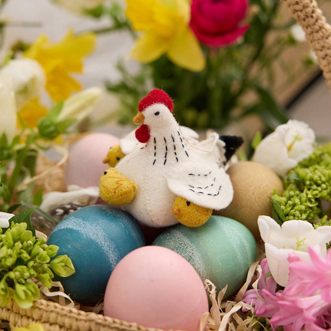 Mama Clucky the Hen With Chicks Ornament, Hand Felted Farm Animal Charm ...