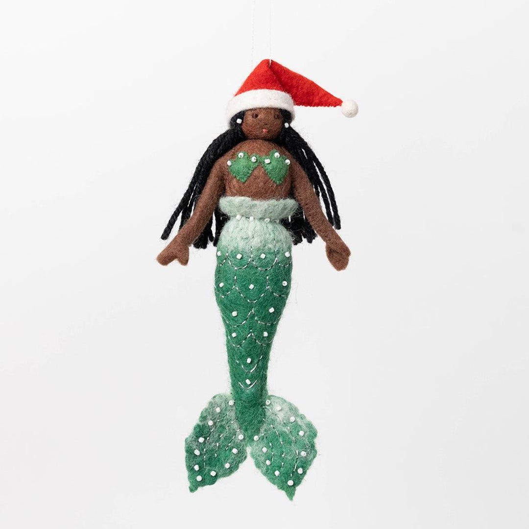 Christmas Mermaid Ornament Brown, Hand Felted Holiday Siren Charm ...