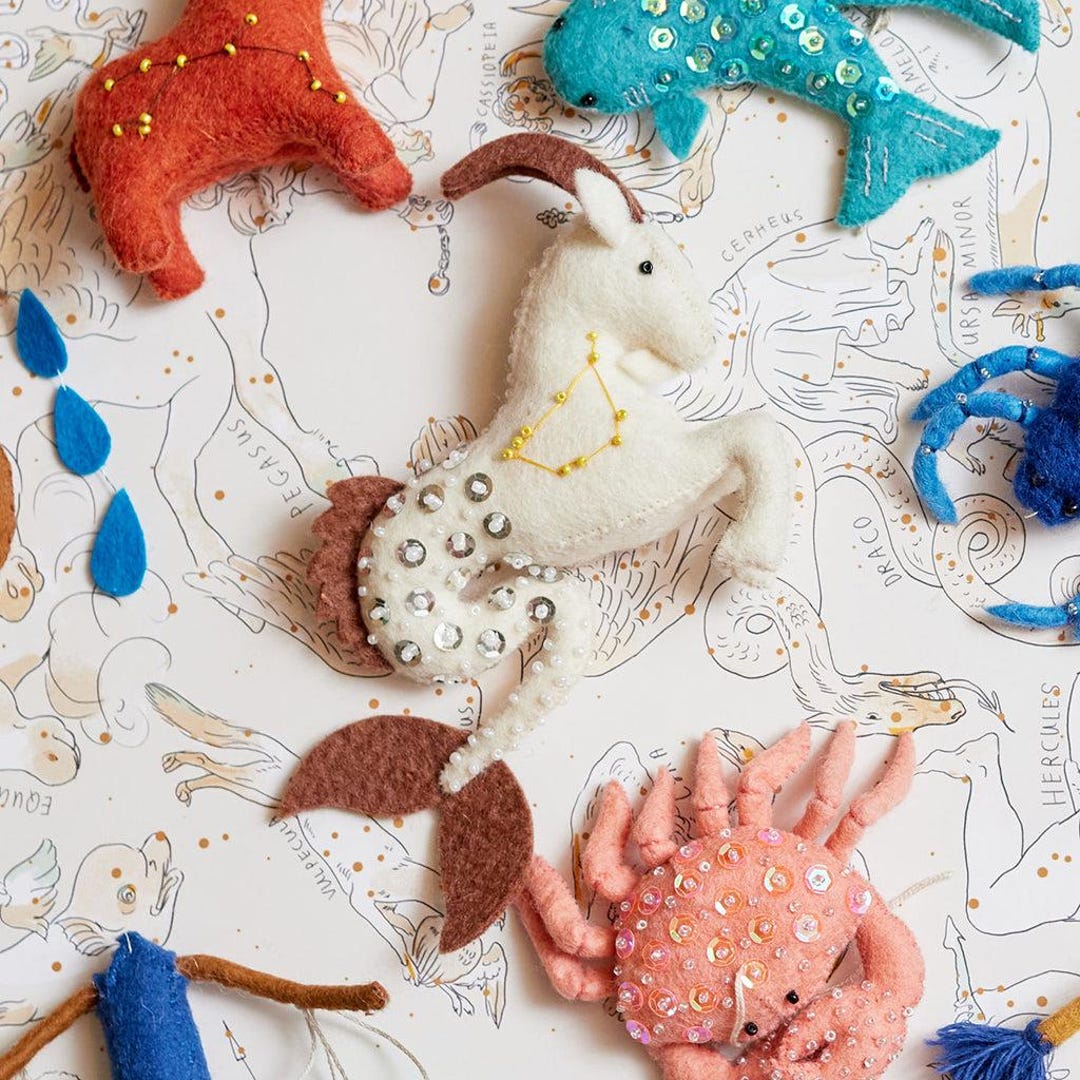 Capricorn Zodiac, Hand Felted Astrological Goat Sign Ornament, Handmade ...