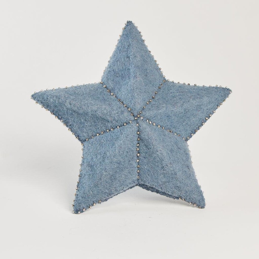 Small Blue Star Topper With Silver Beads, Hand Felted Christmas Tree ...