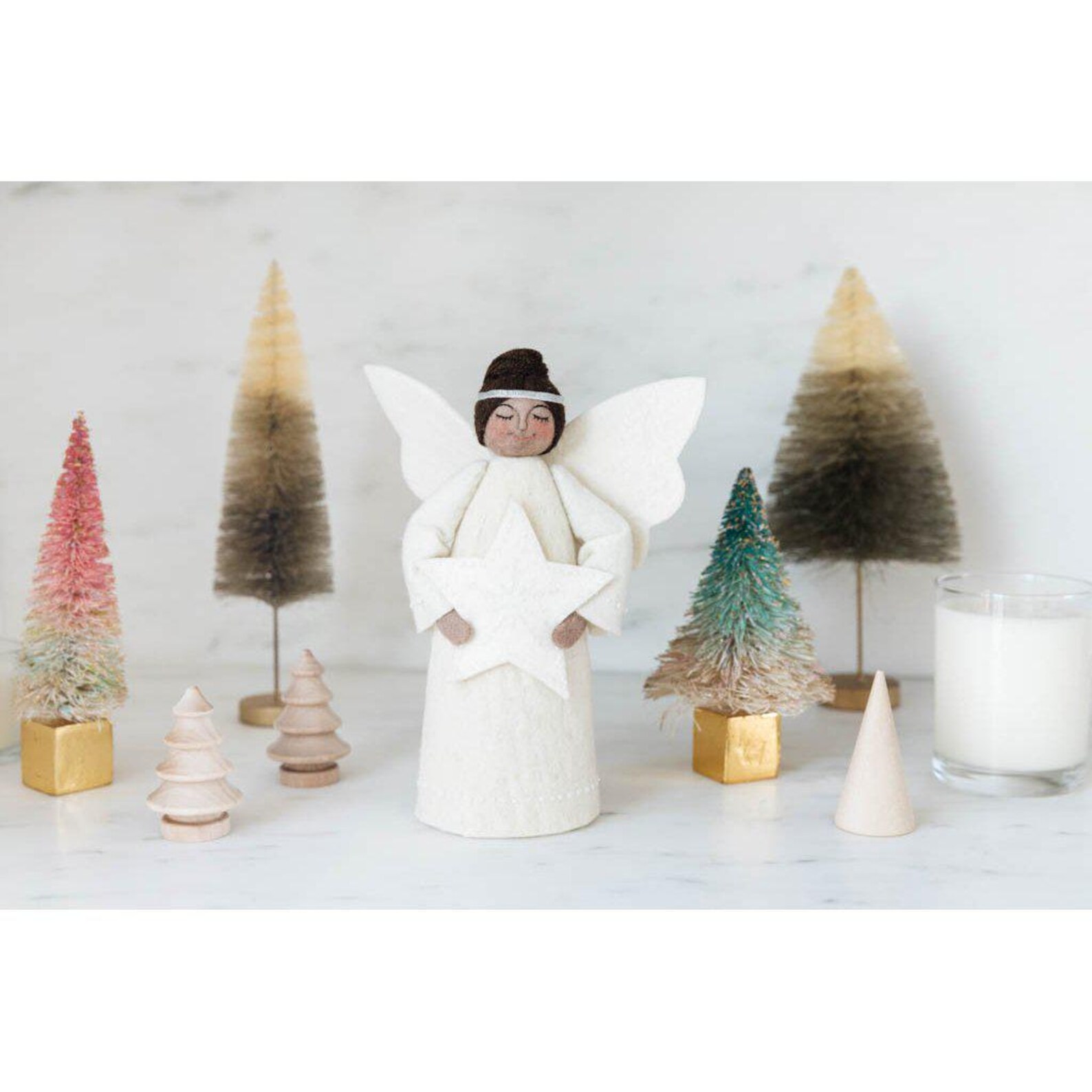 White Star Angel Tree Topper - Brown, Hand Felted Christmas Tree ...