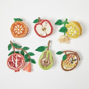 Pomegranate Beaded Ornament, Hand Embroidered Red Seedy Fruit, Hand ...