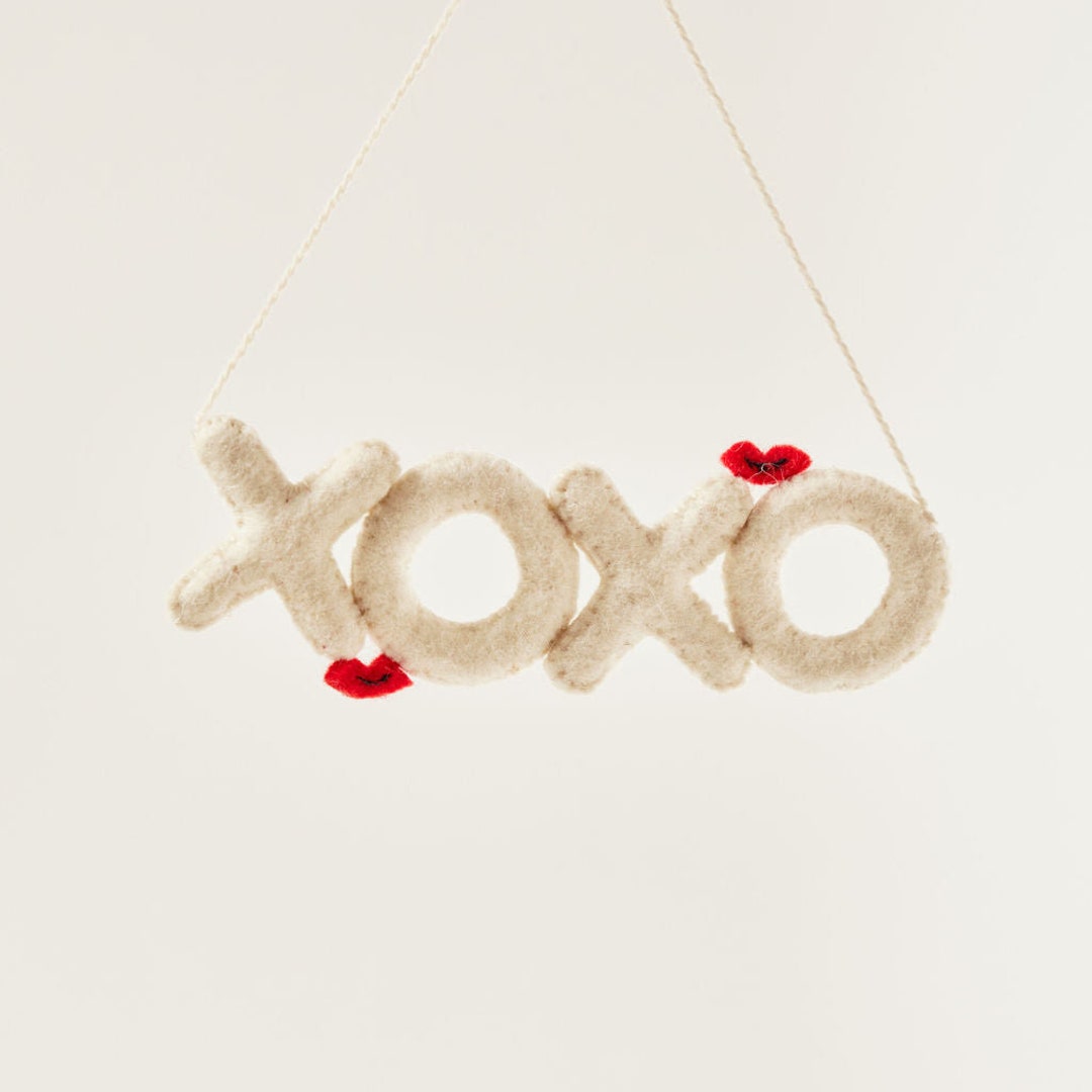 XOXO Kisses Ornament, Hand Felted Hug Symbol, Handmade Valentine's Day ...