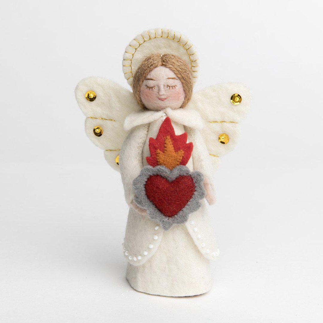 Sacred Heart Angel, Hand Felted White Celestial Holiday Decor, Handmade ...