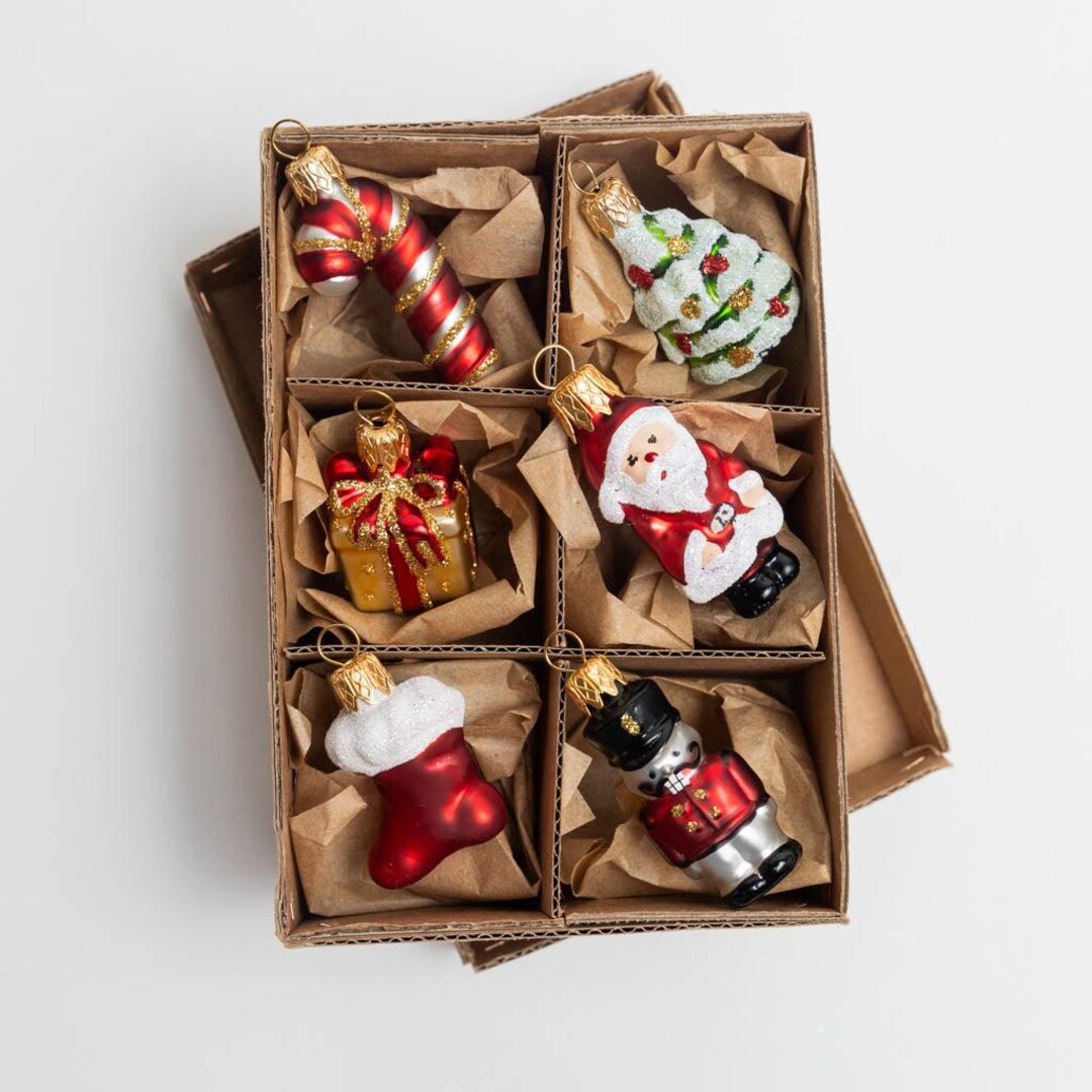 Classic Christmas German Glass Ornaments - Set of 6, Holiday Charm Set ...