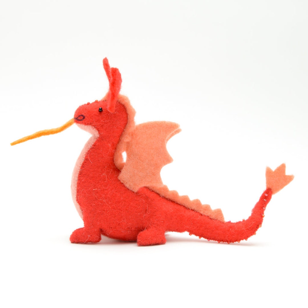 Magenta Fire Dragon Ornament, Hand Felted Mythical Animal Charm ...