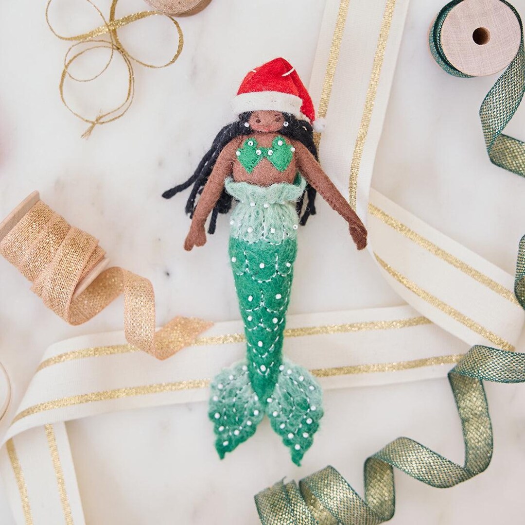 Christmas Mermaid Ornament - Brown, Hand Felted Holiday Siren Charm ...