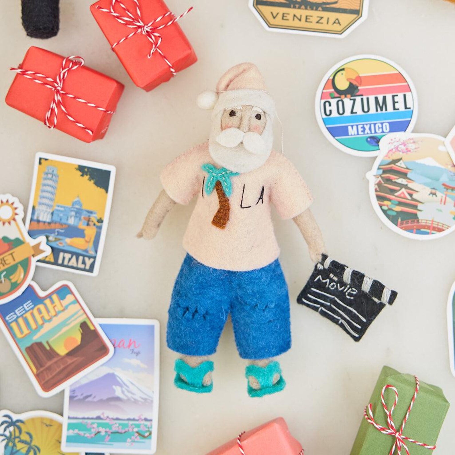 LA Santa Ornament, Hand Felted Los Angeles Charm, Handmade Californian ...