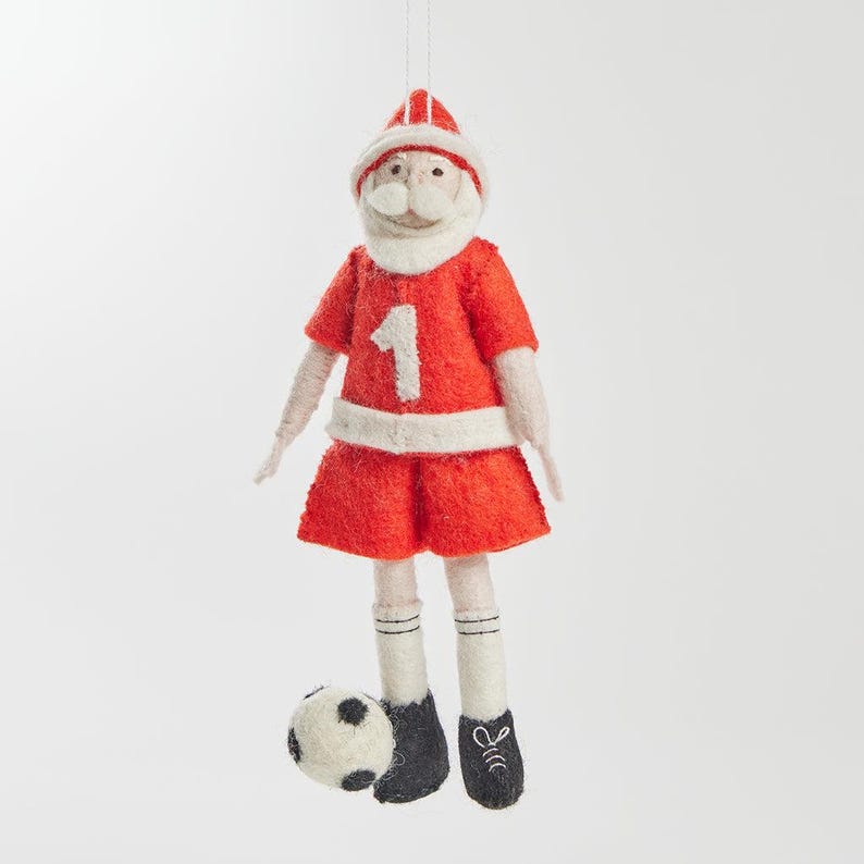 Soccer Santa Ornament, Hand Felted Football Charm, Handmade Christmas ...