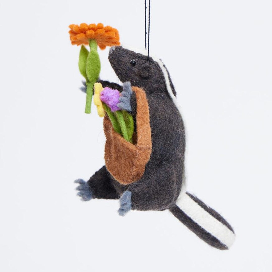 Skunk With Flowers Ornament, Hand Felted Garden Animal, Handmade ...