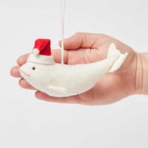 Joyful Santa Beluga Ornament, Hand Felted Ocean Animal Ornament ...