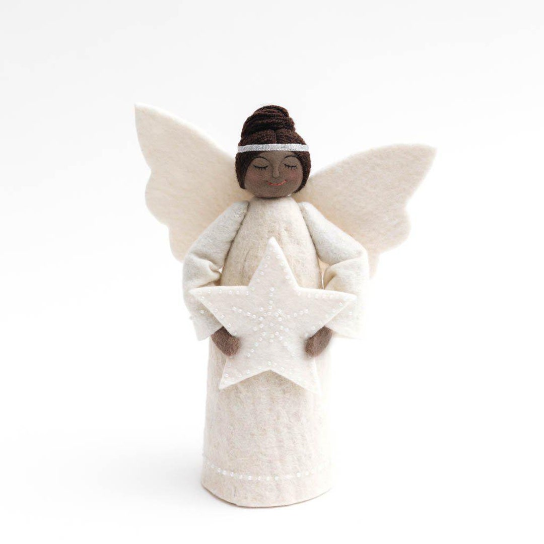White Star Angel Tree Topper - Brown, Hand Felted Christmas Tree ...