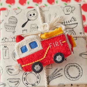 Fire Truck Ornament, Hand Felted Firefighter Vehicle Keepsake, Handmade ...
