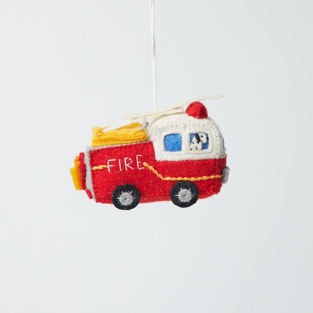 Fire Truck Ornament, Hand Felted Firefighter Vehicle Keepsake, Handmade ...