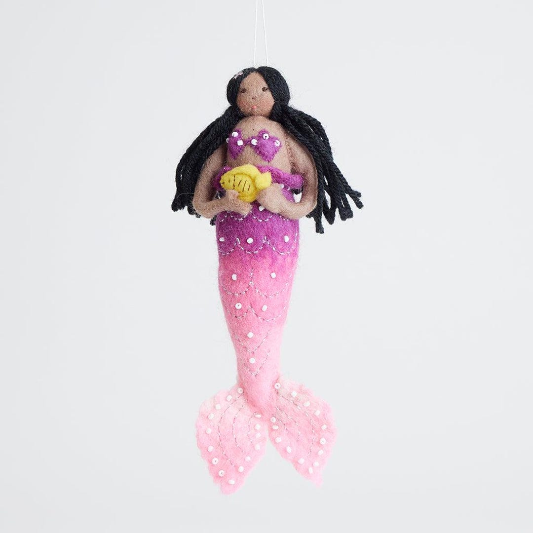 Ornamento sirena Fish Friend, sirena marrone infeltrita a mano in rosa ...