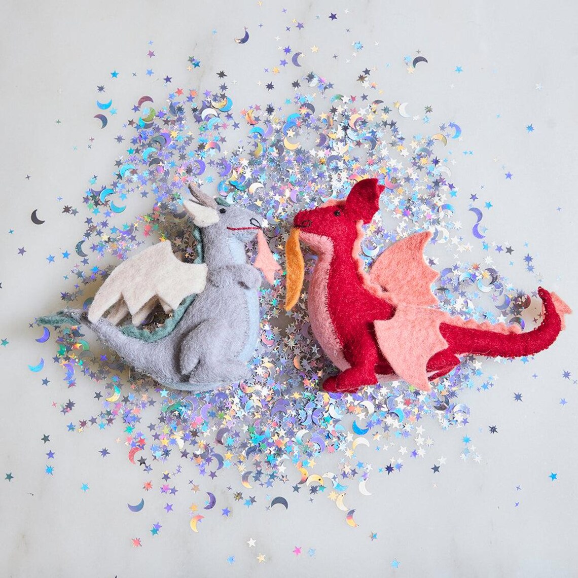 Magenta Fire Dragon Ornament, Hand Felted Mythical Animal Charm ...