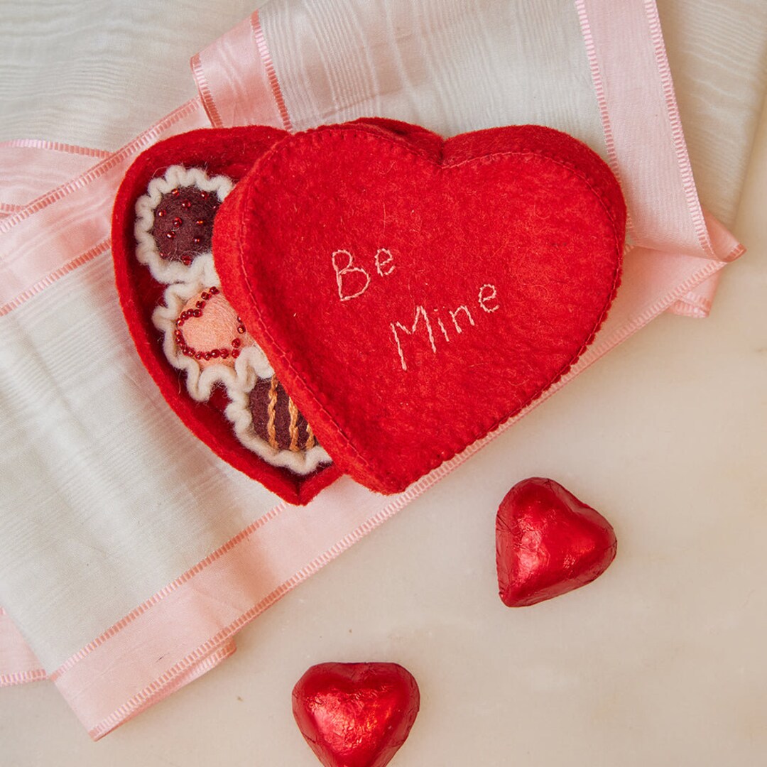 Be Mine Chocolate Truffles Heart Box Ornament, Hand Felted Sweet ...