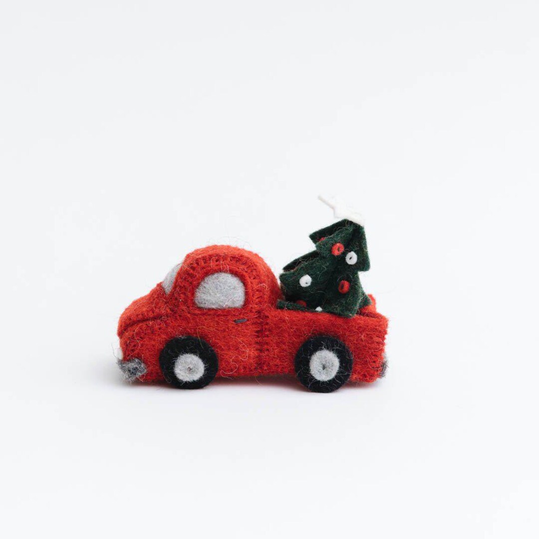 Tree Farm Return Truck Ornament, Hand Felted Red Pickup Car, Handmade ...