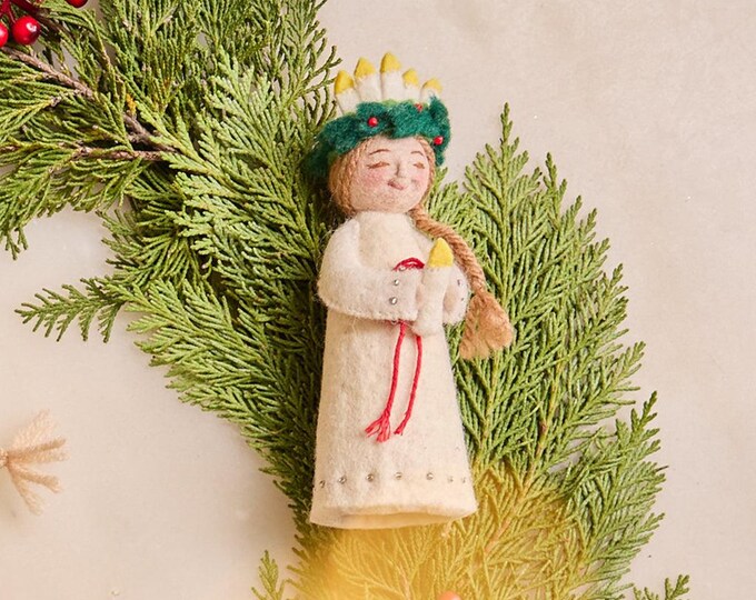 Santa Lucia Ornament Light, Hand Felted Swedish Angel Charm, Handmade ...