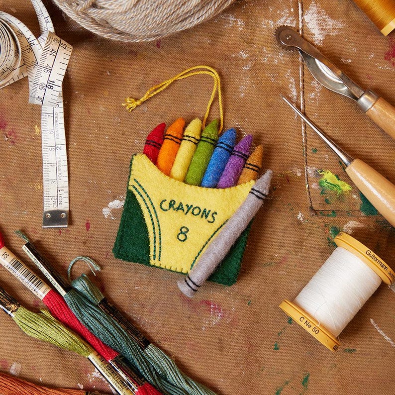 Color Me Crayons Ornament, Hand Felted Rainbow Childhood Keepsake ...