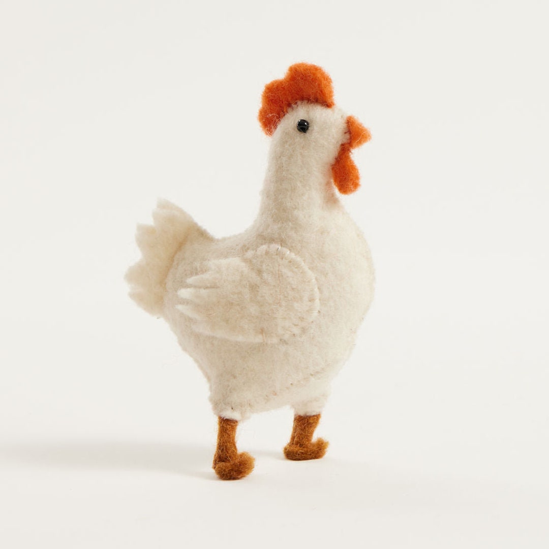 Little White Hen Ornament, Hand Felted Bird Charm, Handmade Countryside ...