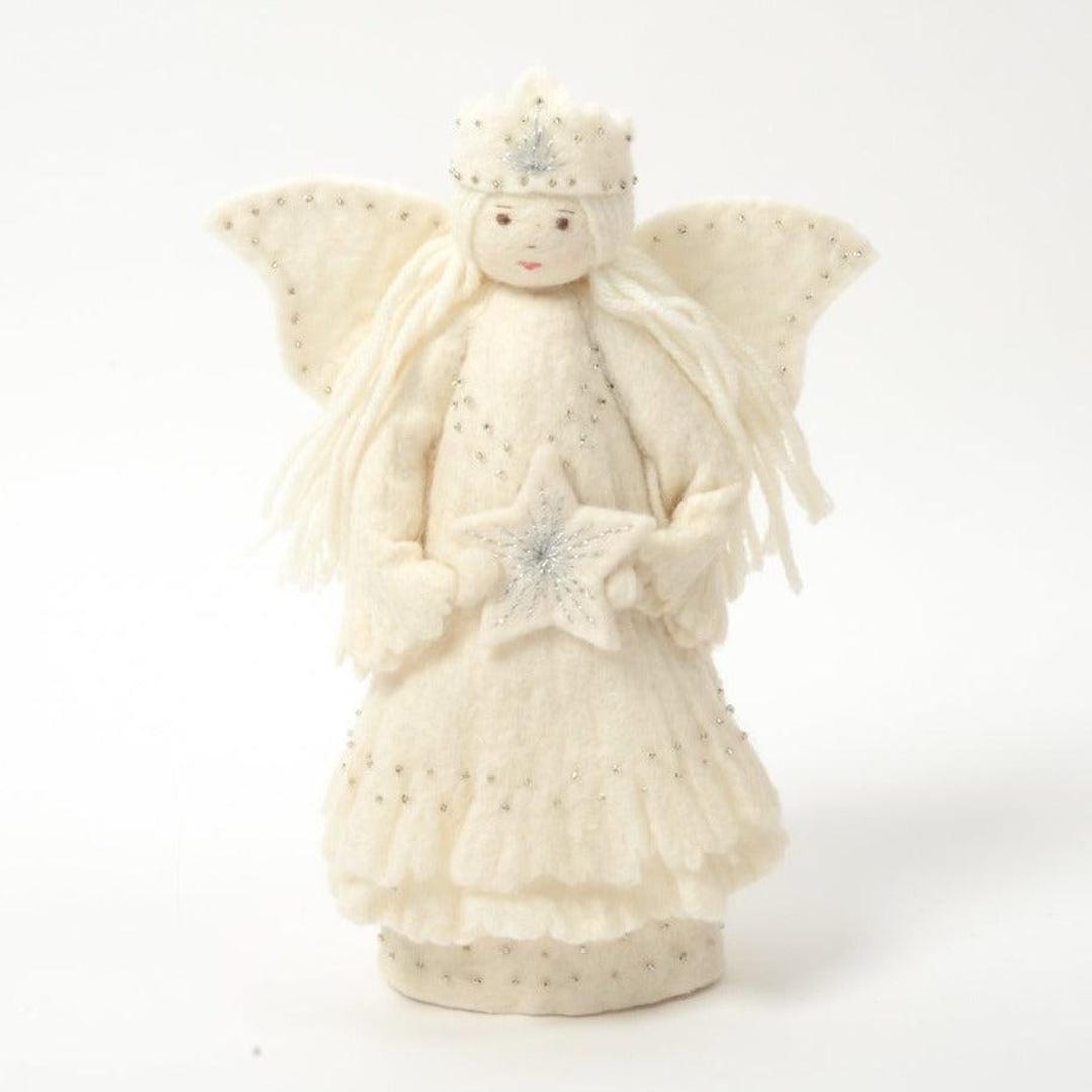 Snow Spirit Tree Topper, Hand Felted White Fairy, Handmade Holiday ...