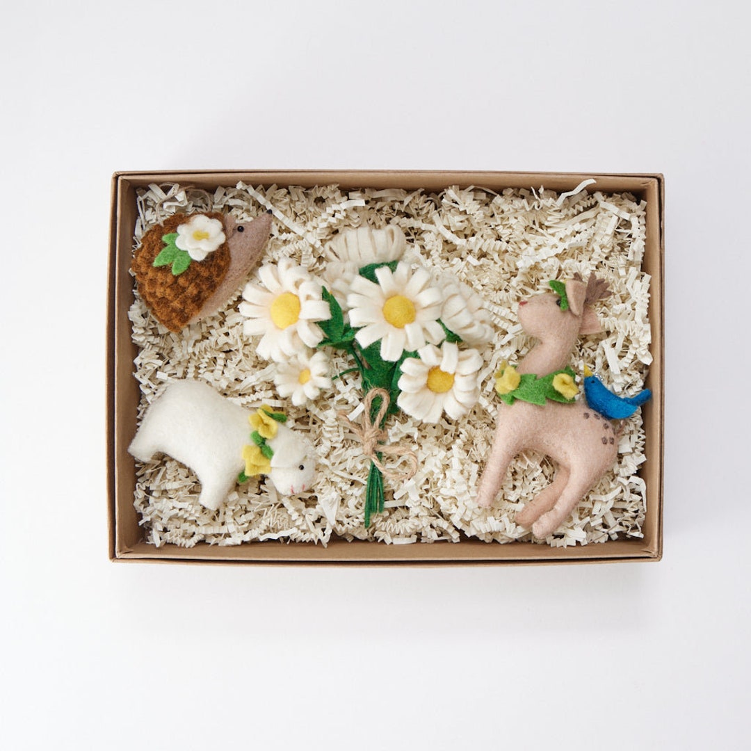 Spring Blossom Gift Box Set, Hand Felted Woodland Animal Ornaments ...