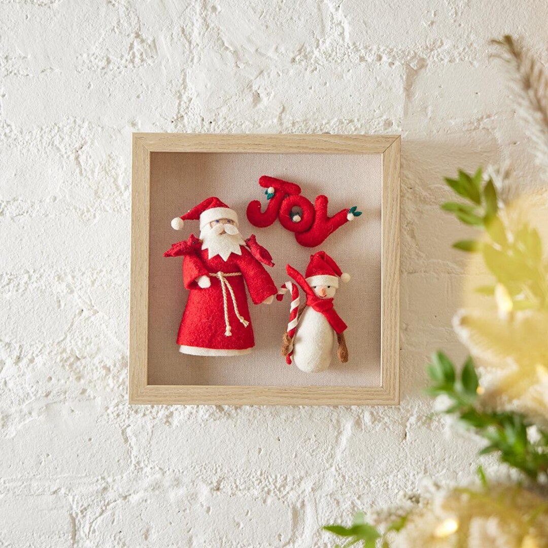 Snowy Joy Shadow Box, Hand Felted Christmas Classic Ornaments, Handmade ...