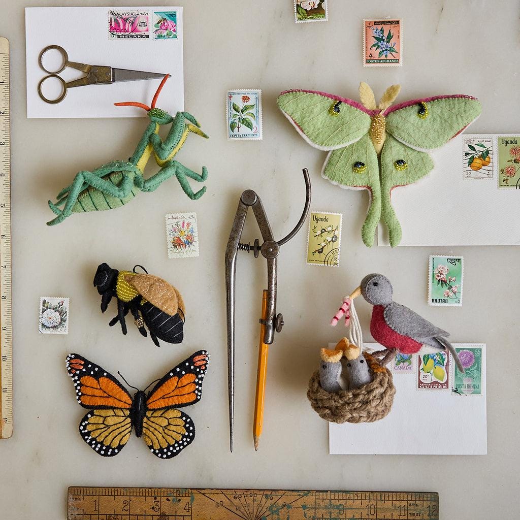 Praying Mantis Ornament, Handmade Felt Green Insect Decor, Whimsical ...