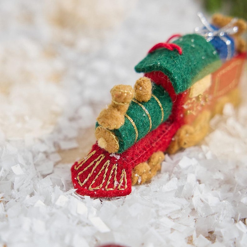 Toy Train Ornament, Handmade Felt Holiday Decor, Festive Railroad ...