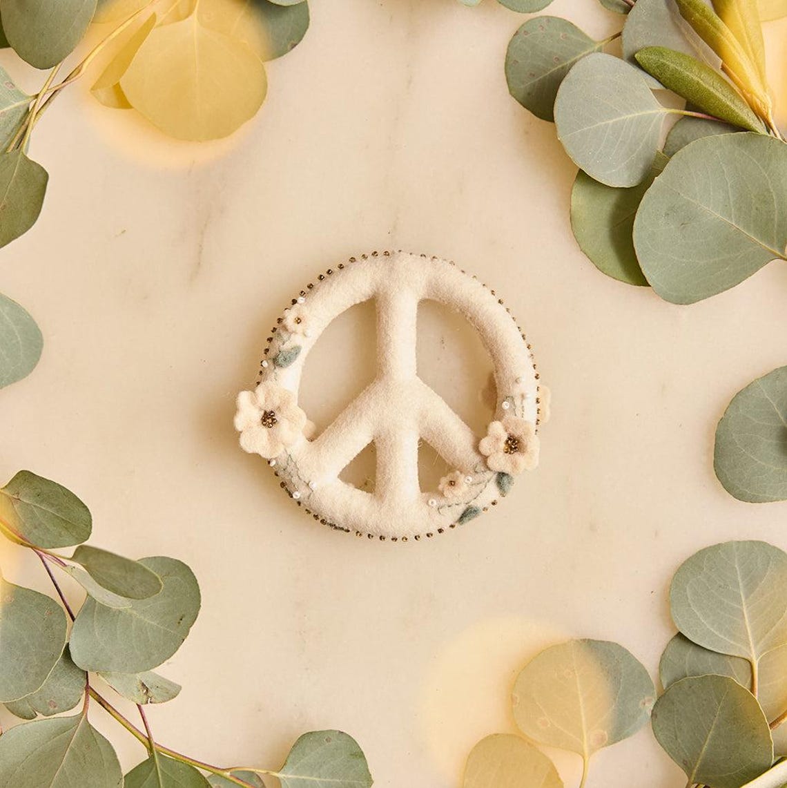 Peace Sign Ornament, Hand Felted Harmony Symbol, Handmade Joyful Decor ...