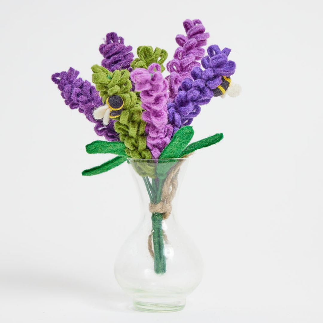 Purple Hyacinth Bouquet With Vase, Hand Felted Spring Flower Decor ...