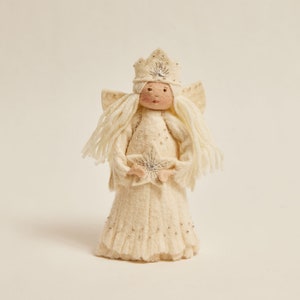 Snow Spirit Mini Tree Topper, Hand Felted Small White Celestial Angel ...