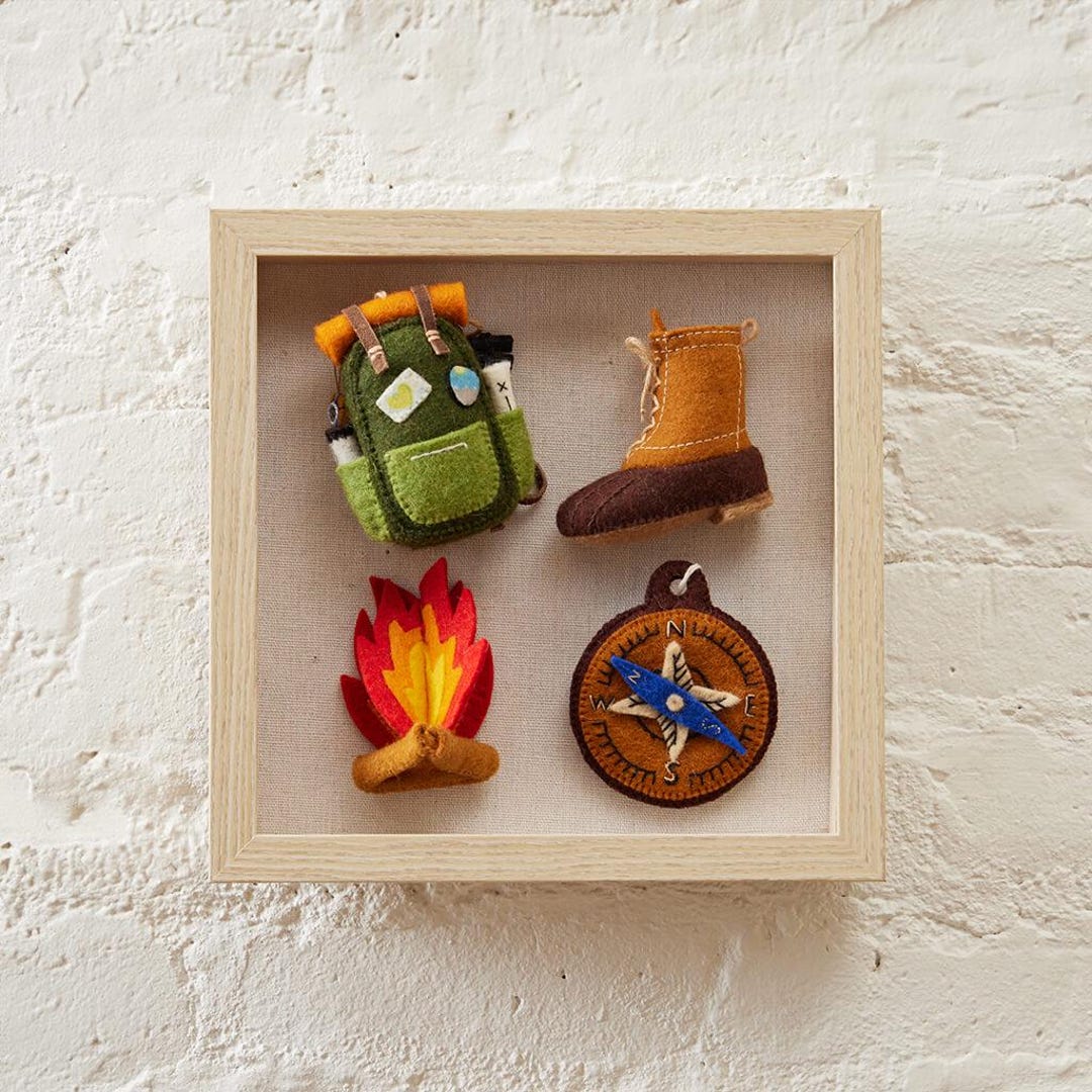 Outdoor Adventure Shadow Box, Hand Felted Backpacking Trip Charms ...