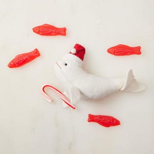 Joyful Santa Beluga Ornament, Hand Felted Ocean Animal Ornament ...