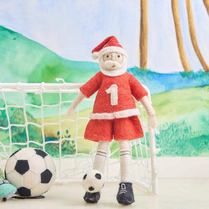 Soccer Santa Ornament, Hand Felted Football Charm, Handmade Christmas ...
