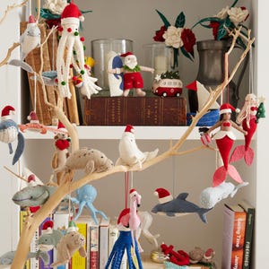 Joyful Santa Beluga Ornament, Hand Felted Ocean Animal Ornament ...