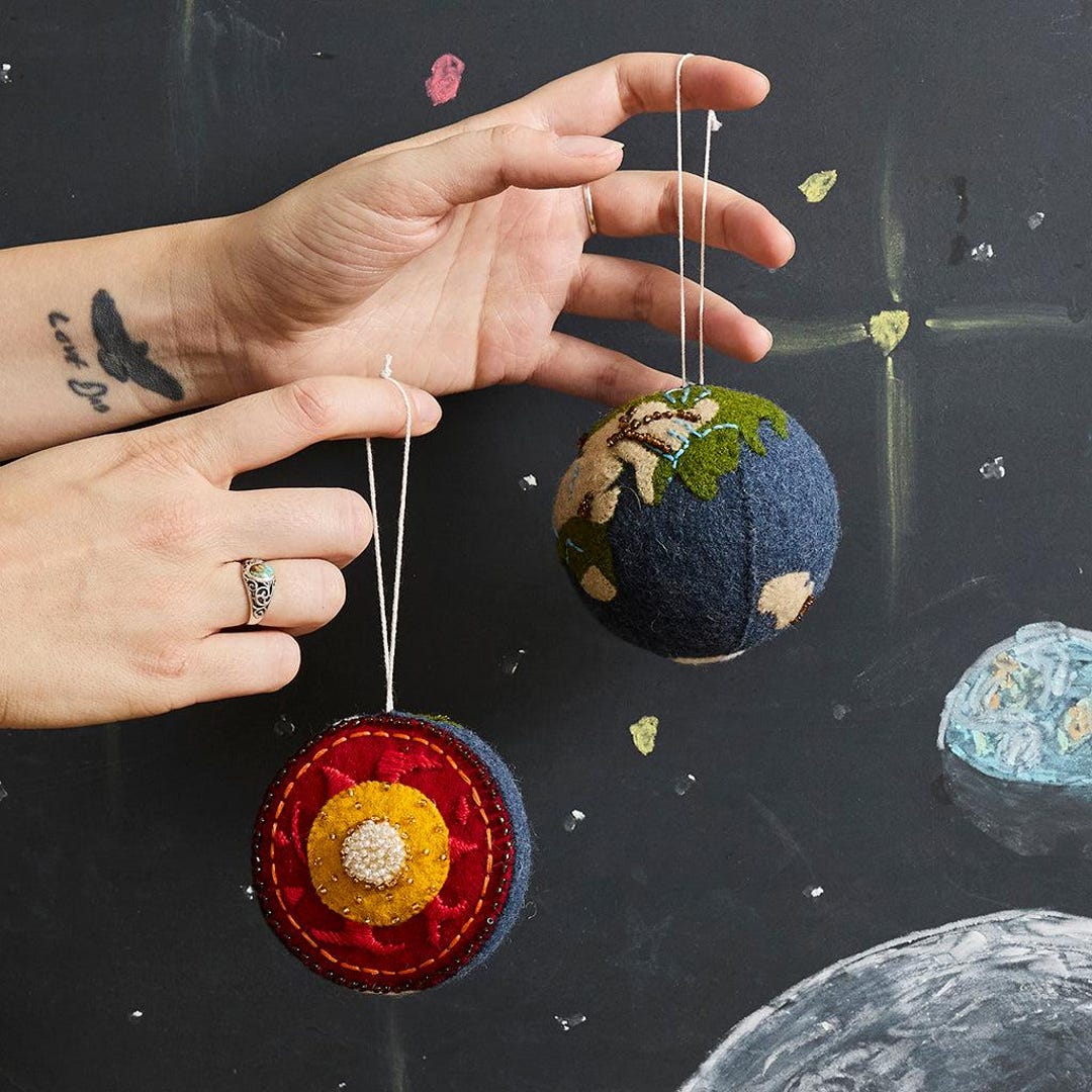 Planet Earth Ornament Set of 2, Hand Felted World Charm, Handmade ...